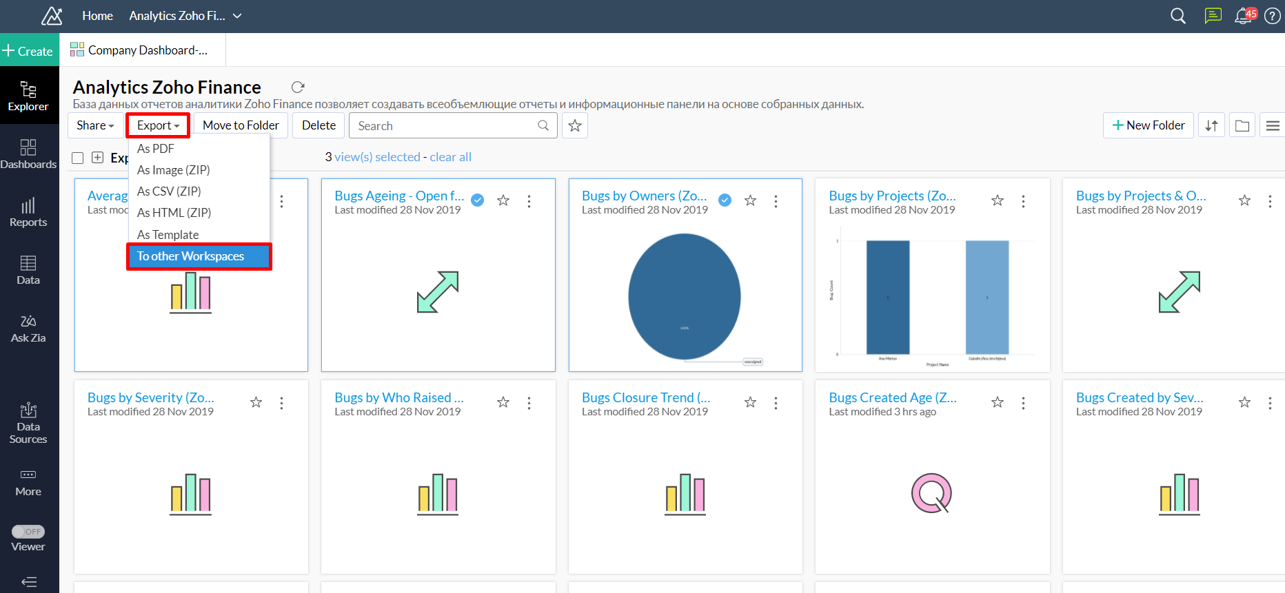 Export to Workspace by means of Zoho Analytics | ZOHO Partner